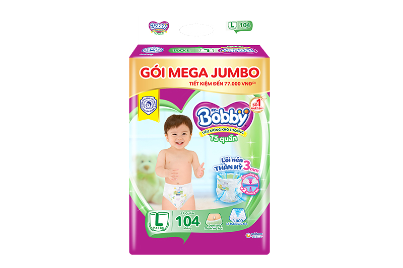 Bỉm - Tã quần size L Bobby siêu mỏng nhẹ, thấm hút vượt trội-Bobby